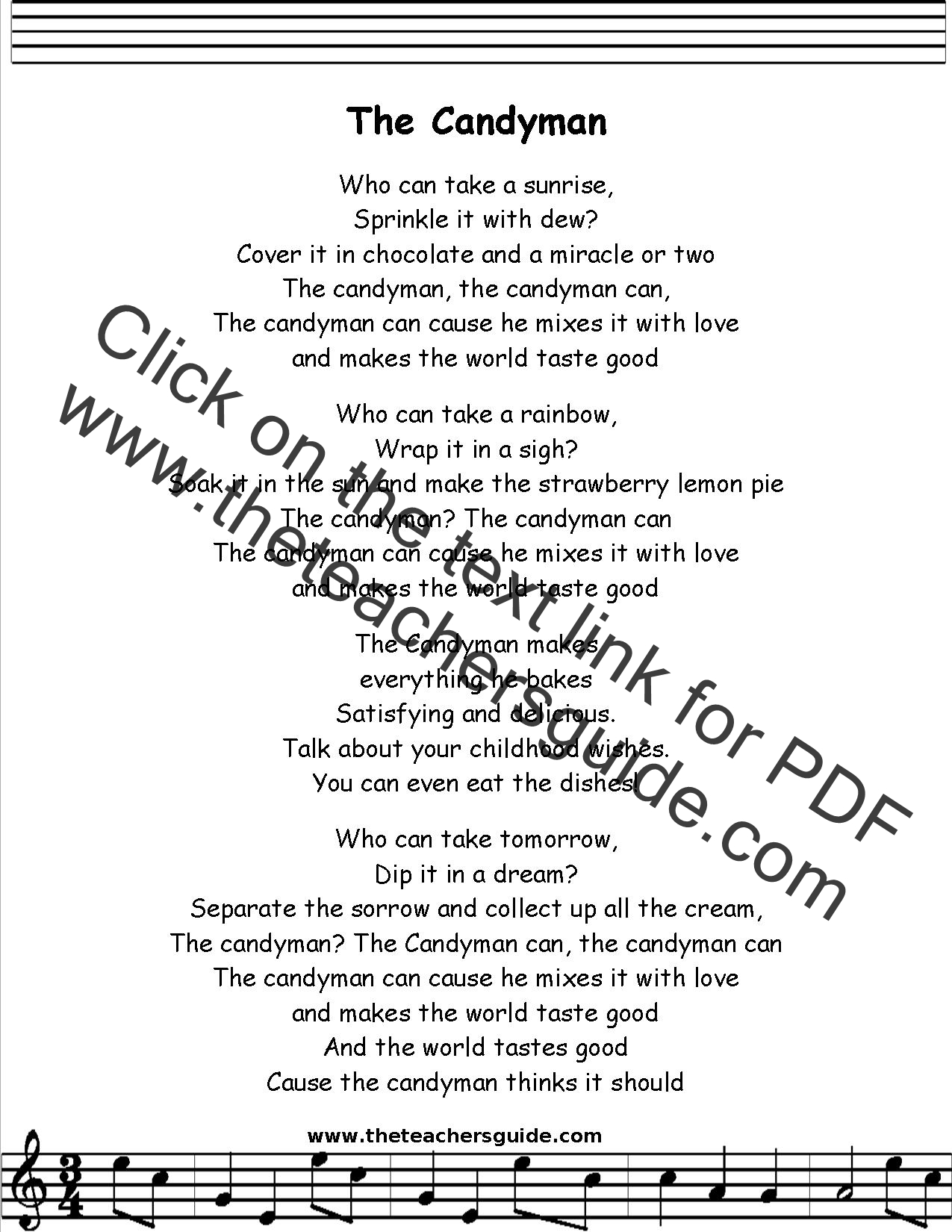Candy Man Lyrics Printout MIDI And Video