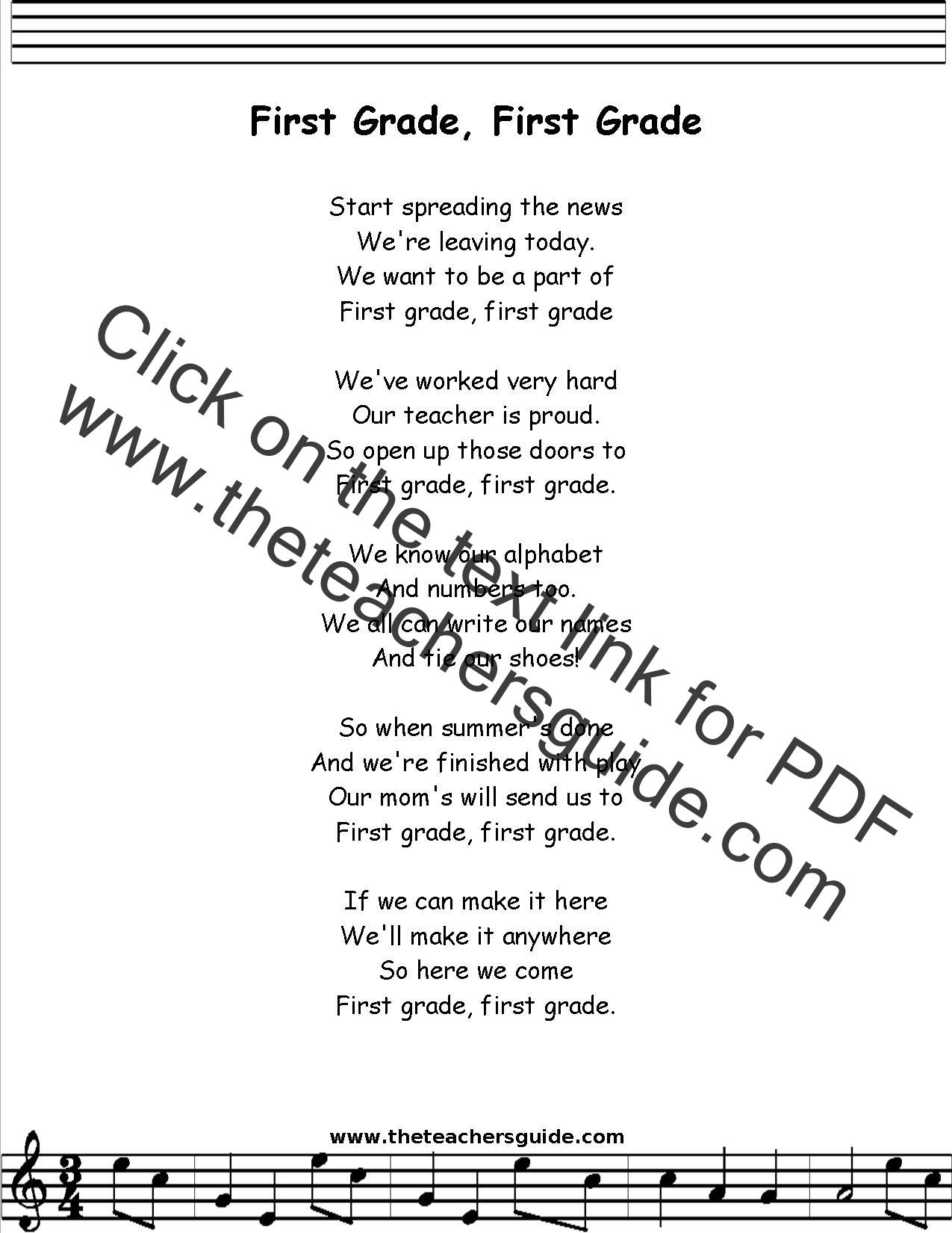 First Grade First Grade Lyrics Printout MIDI And Video