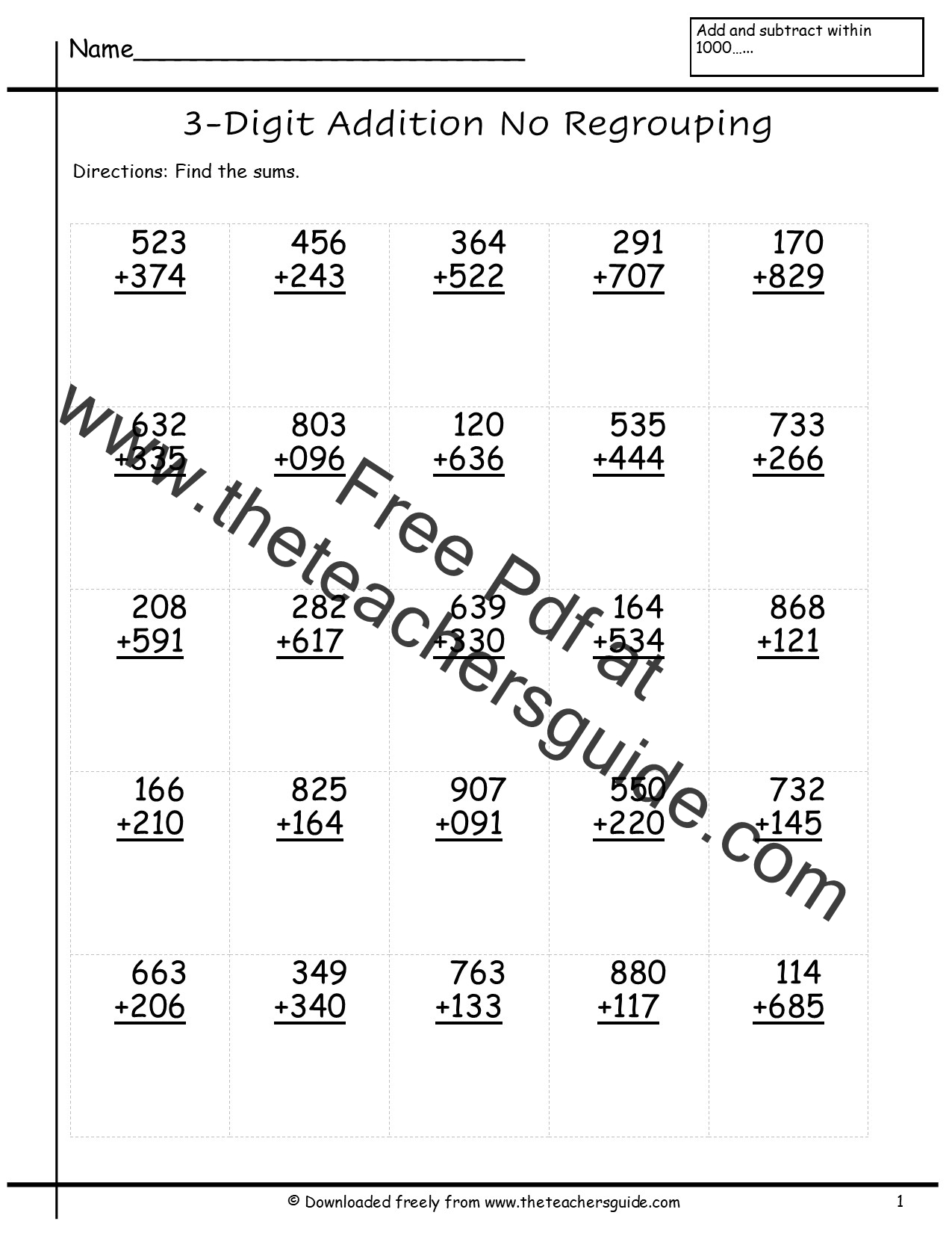 Three Digit Addition Worksheets From The Teacher s Guide Three Digit Addition Worksheets From The Teacher s Guide