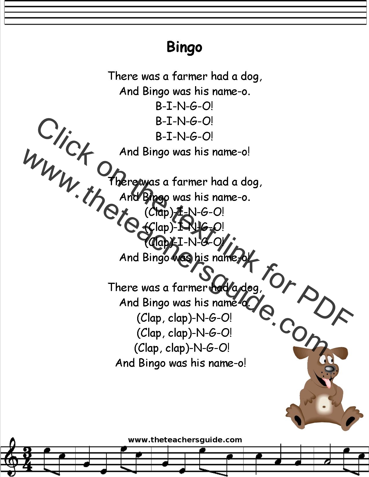 Bingo Lyrics Printout MIDI And Video