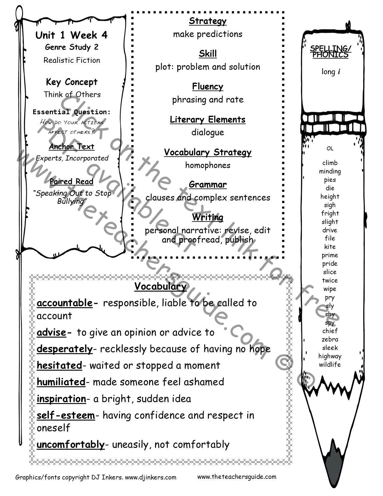 Wonders Fourth Grade Unit One Week Four Printouts