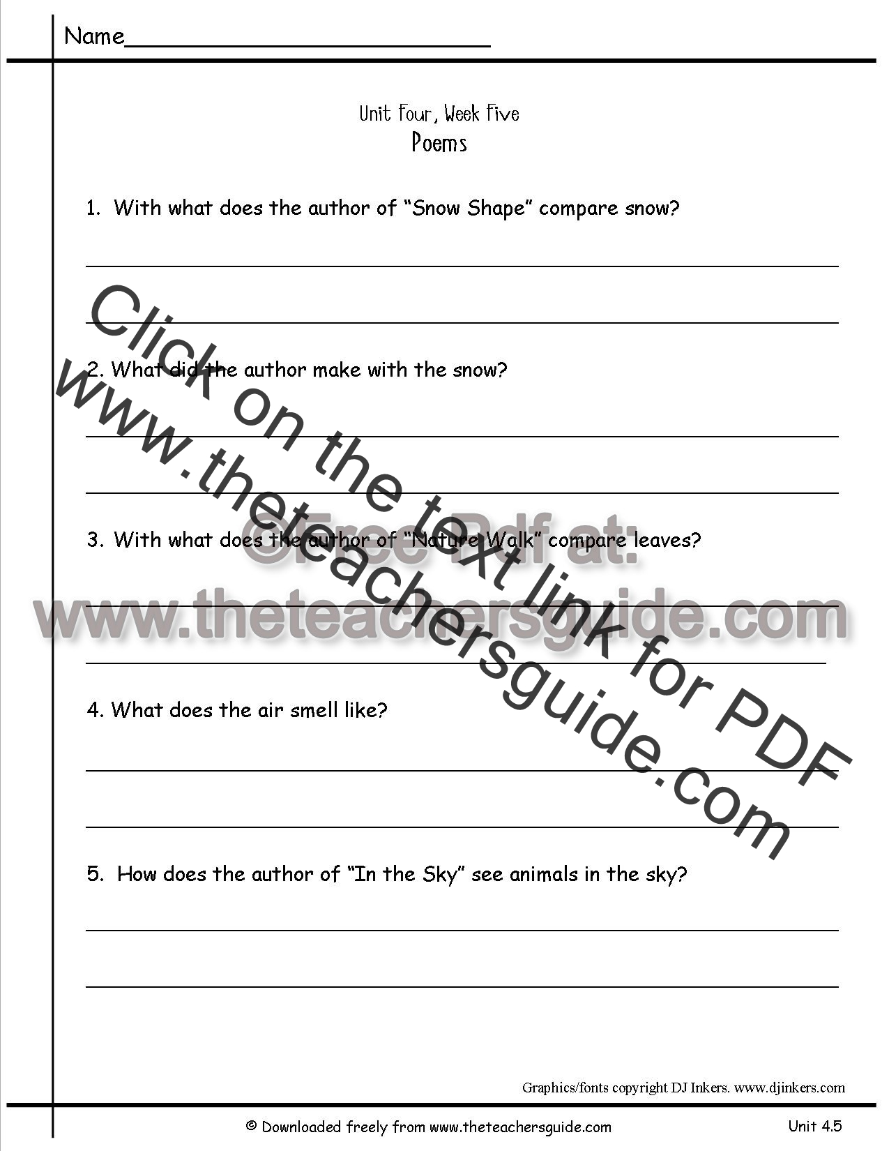 Wonders Second Grade Unit Four Week Five Printouts